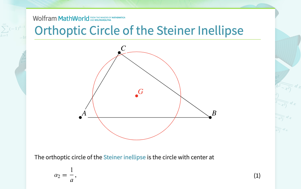 Orthoptic Circle of the Steiner Inellipse -- from Wolfram MathWorld