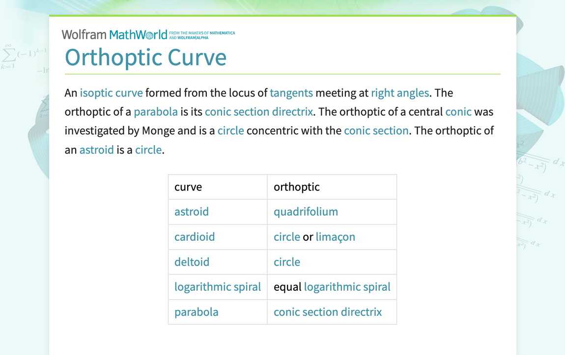 Orthoptic Curve -- from Wolfram MathWorld