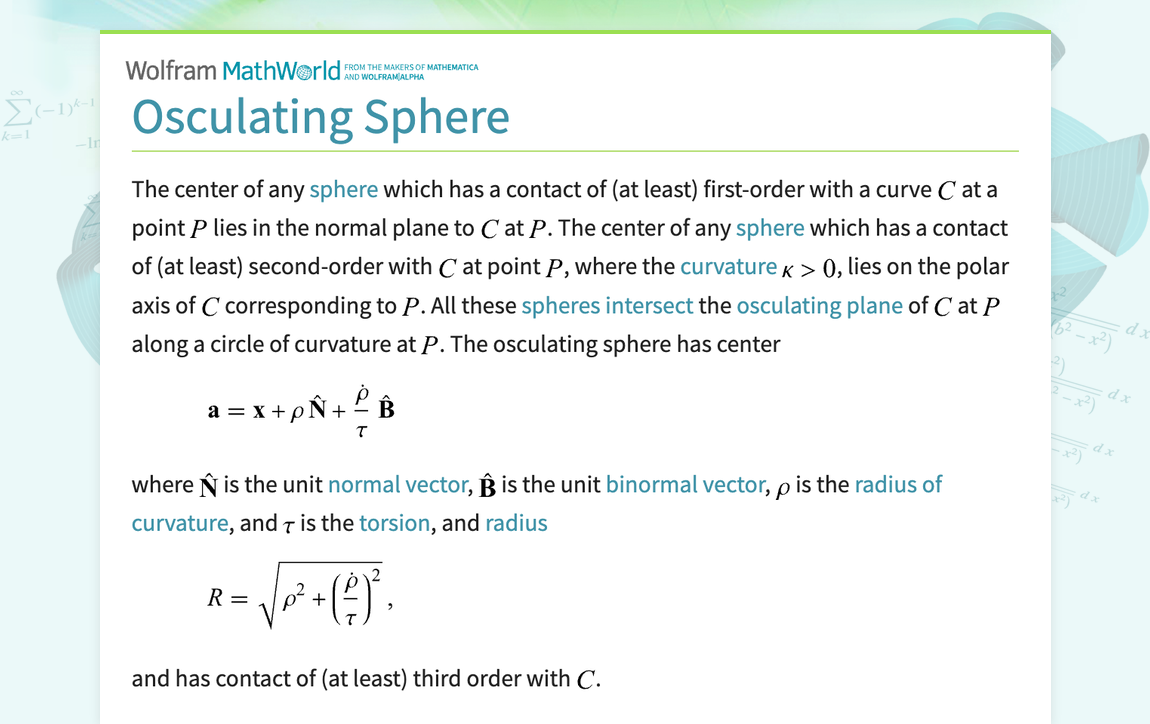 Osculating Sphere -- from Wolfram MathWorld Osculating Sphere -- from Wolfram MathWorld