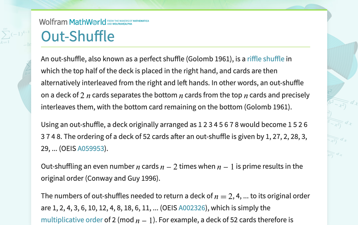 Out-Shuffle -- from Wolfram MathWorld