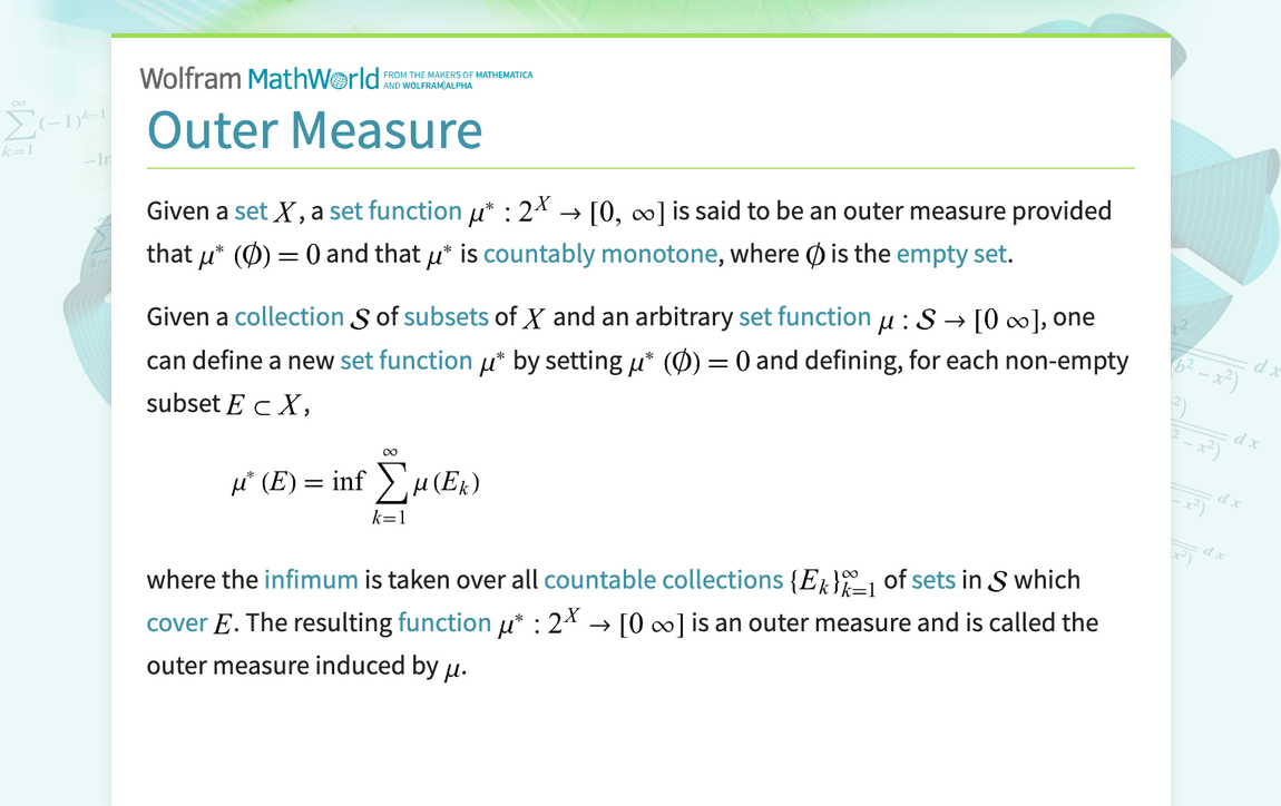 Outer Measure -- from Wolfram MathWorld