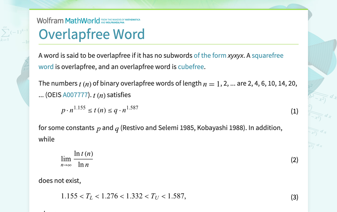Overlapfree Word -- from Wolfram MathWorld