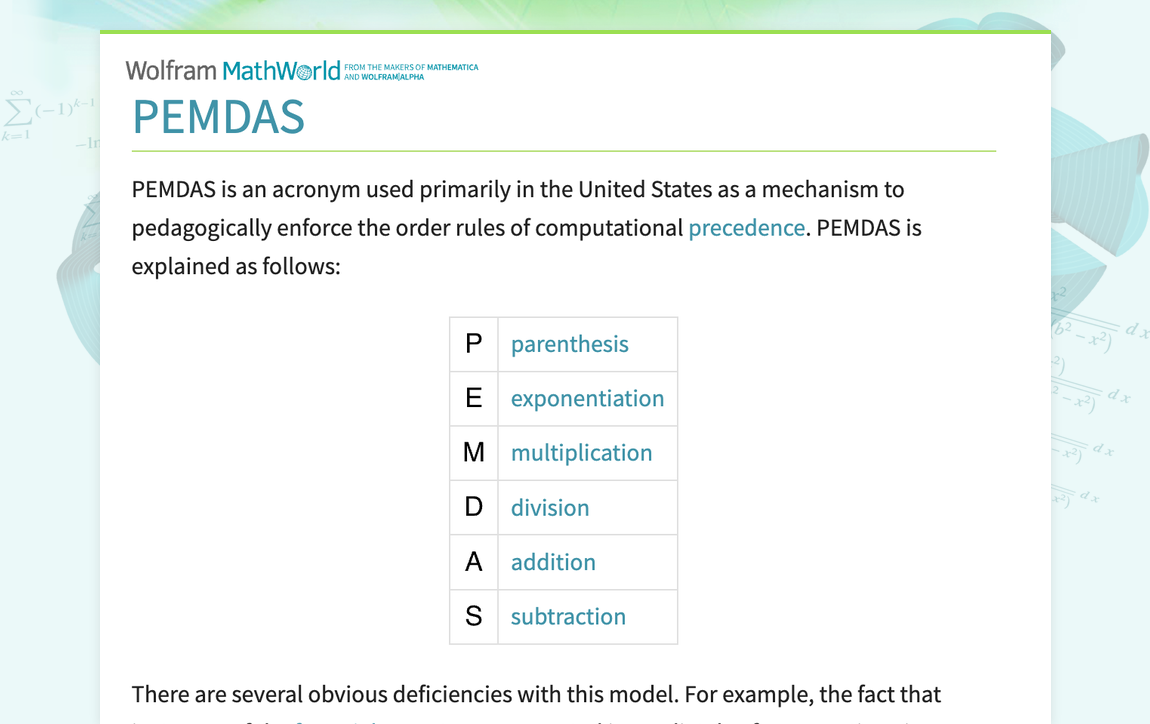 PEMDAS -- from Wolfram MathWorld