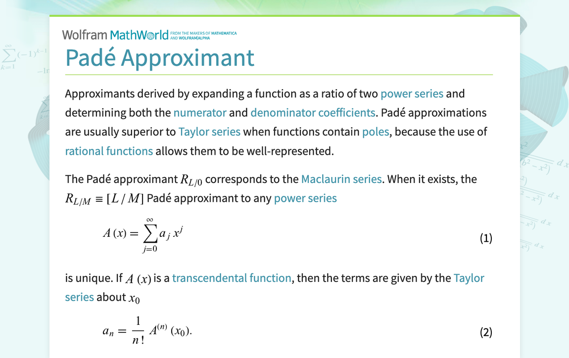 Padé Approximant From Wolfram Mathworld