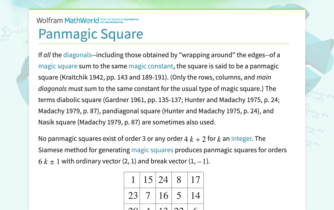 Panmagic Square -- from Wolfram MathWorld