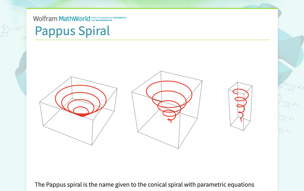 Pappus Spiral -- from Wolfram MathWorld