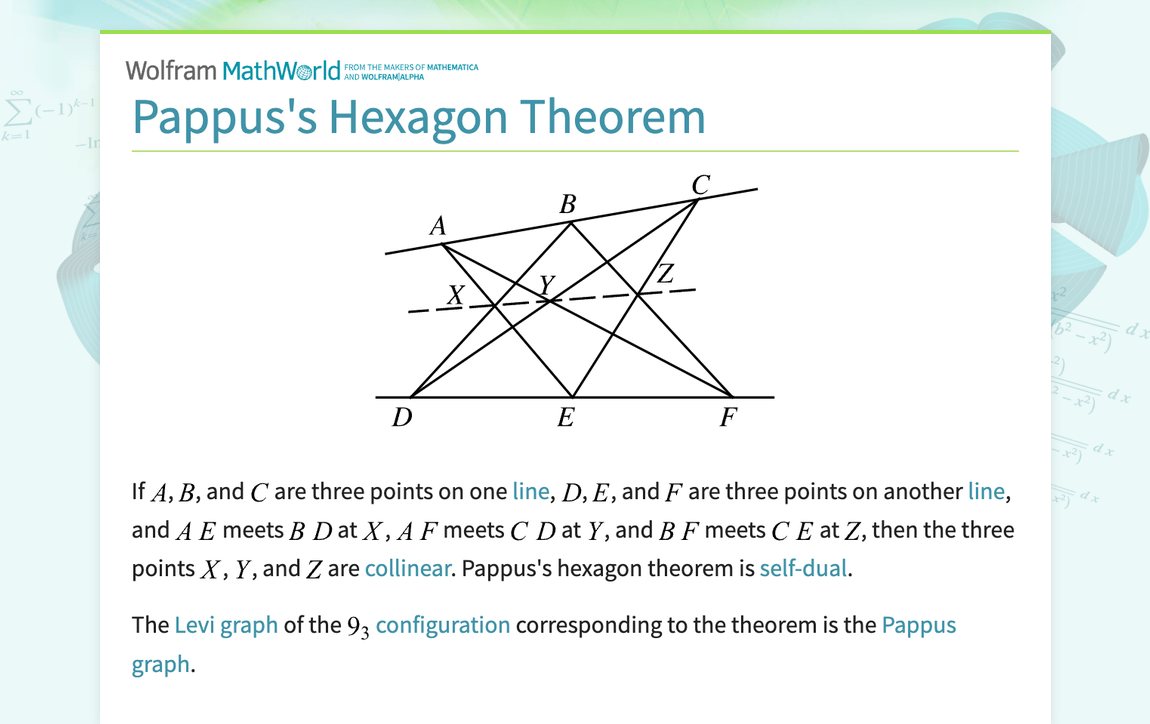 Pappus's Hexagon Theorem -- from Wolfram MathWorld