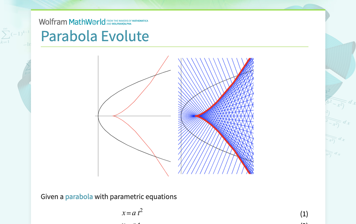 Parabola Evolute -- from Wolfram MathWorld