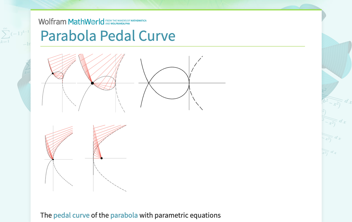 Parabola Pedal Curve -- from Wolfram MathWorld Parabola Pedal Curve -- from Wolfram MathWorld