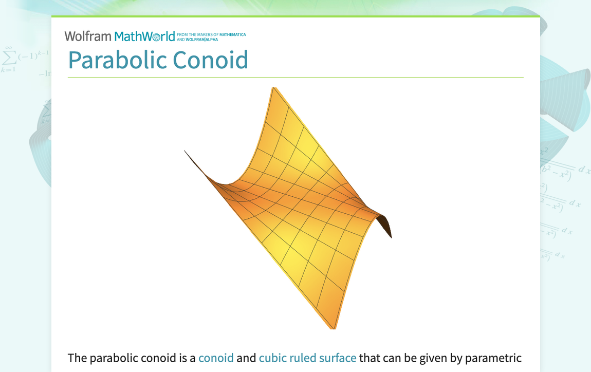 Parabolic Conoid -- from Wolfram MathWorld