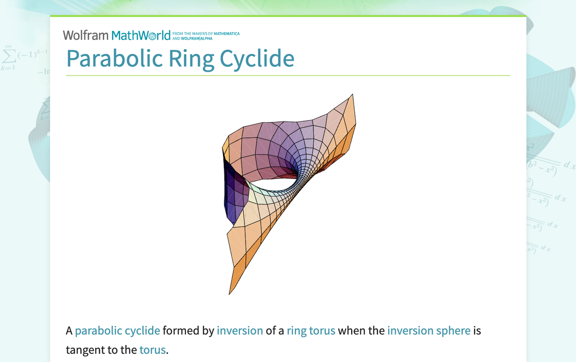 Parabolic Ring Cyclide -- from Wolfram MathWorld