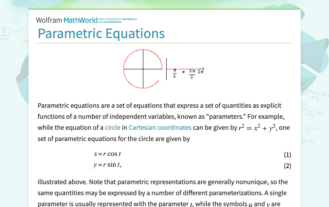 Parametric Equations -- from Wolfram MathWorld