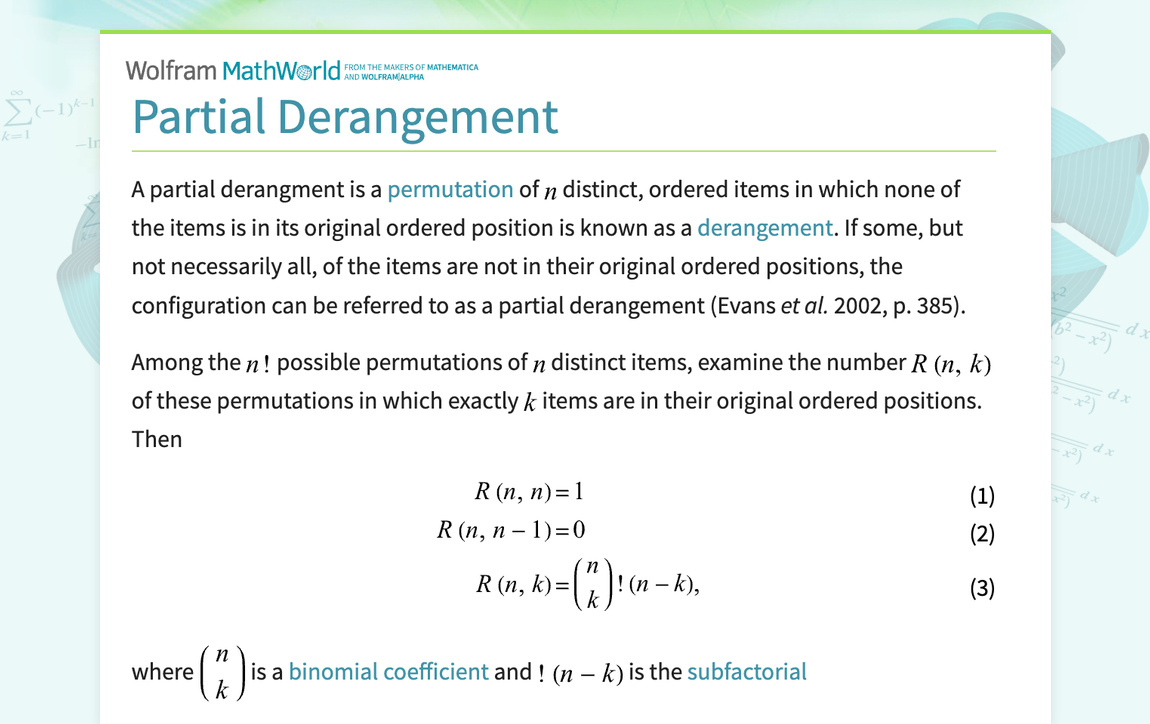 Partial Derangement -- from Wolfram MathWorld
