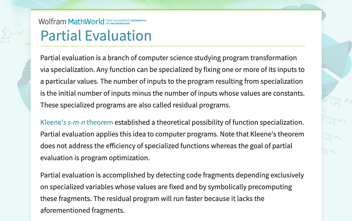 Partial Evaluation -- from Wolfram MathWorld