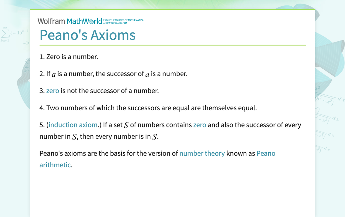 Peano's Axioms -- from Wolfram MathWorld