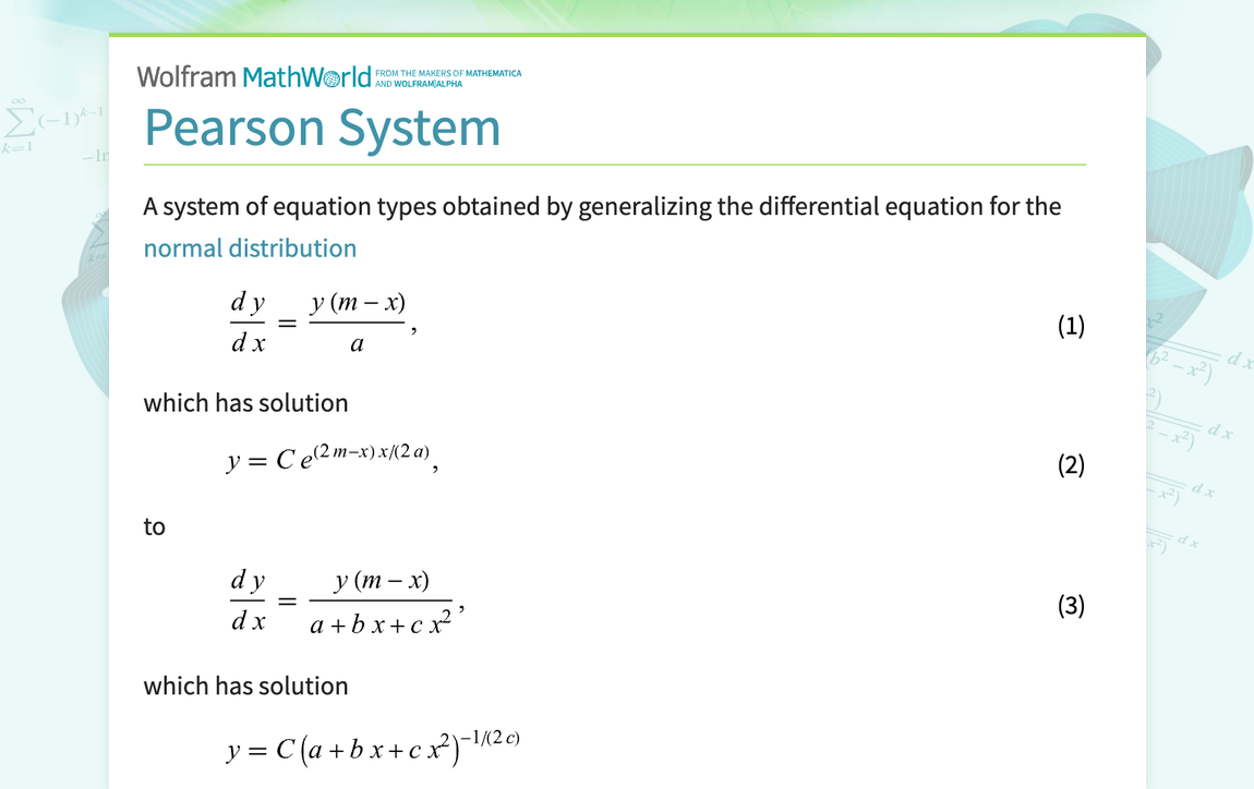 Pearson System -- from Wolfram MathWorld