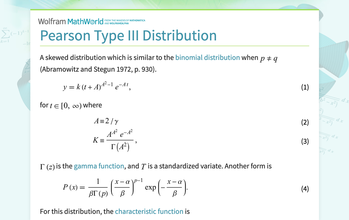 Pearson Type Iii Distribution From Wolfram Mathworld