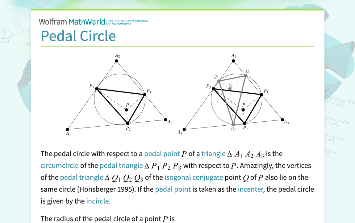 Pedal Circle -- from Wolfram MathWorld