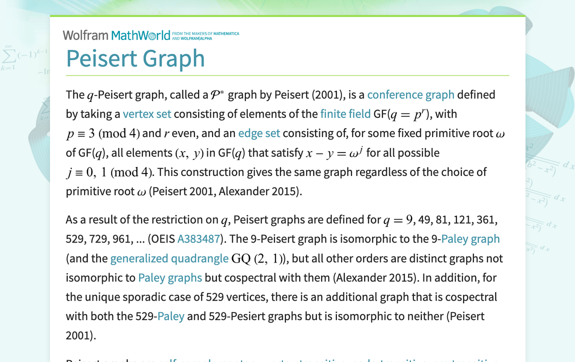 Peisert Graph -- from Wolfram MathWorld