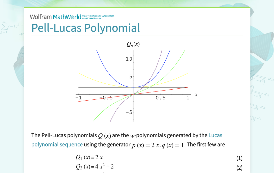 Pell-Lucas Polynomial -- from Wolfram MathWorld
