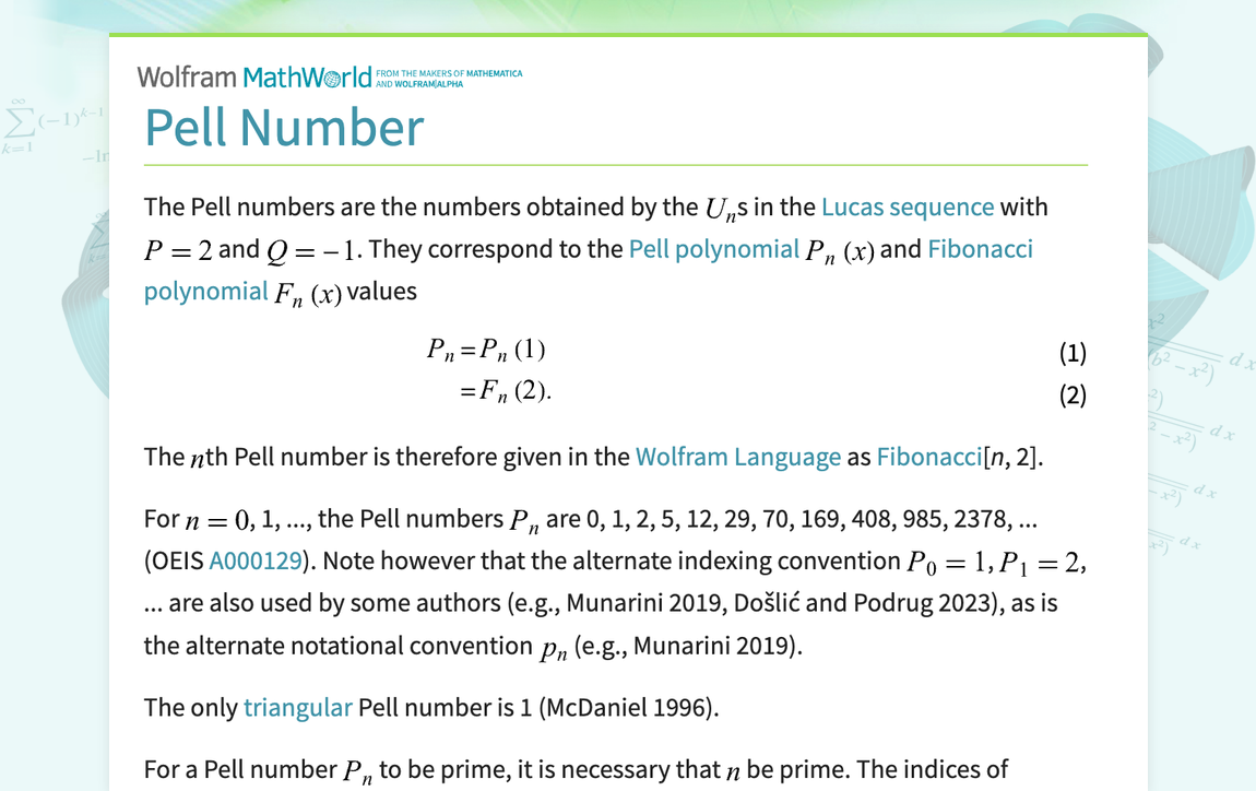 Pell Number -- from Wolfram MathWorld