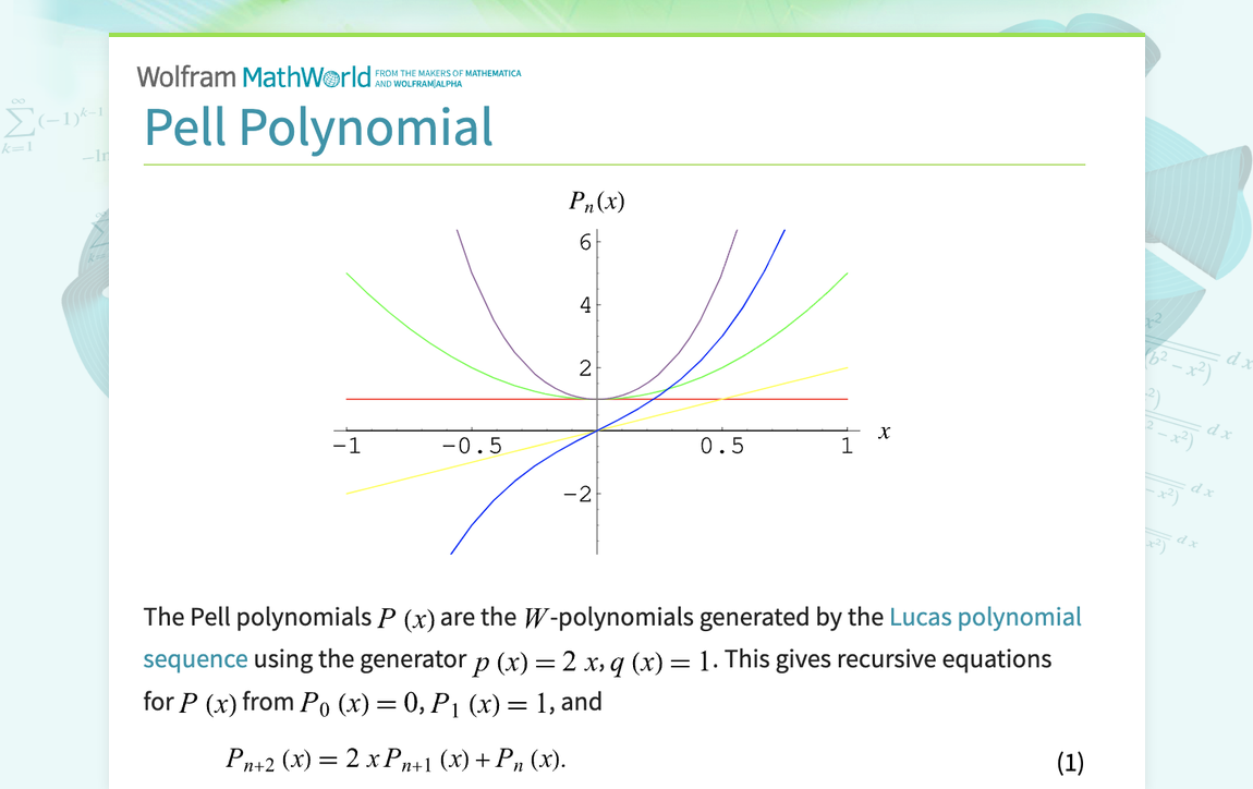Pell Polynomial -- from Wolfram MathWorld