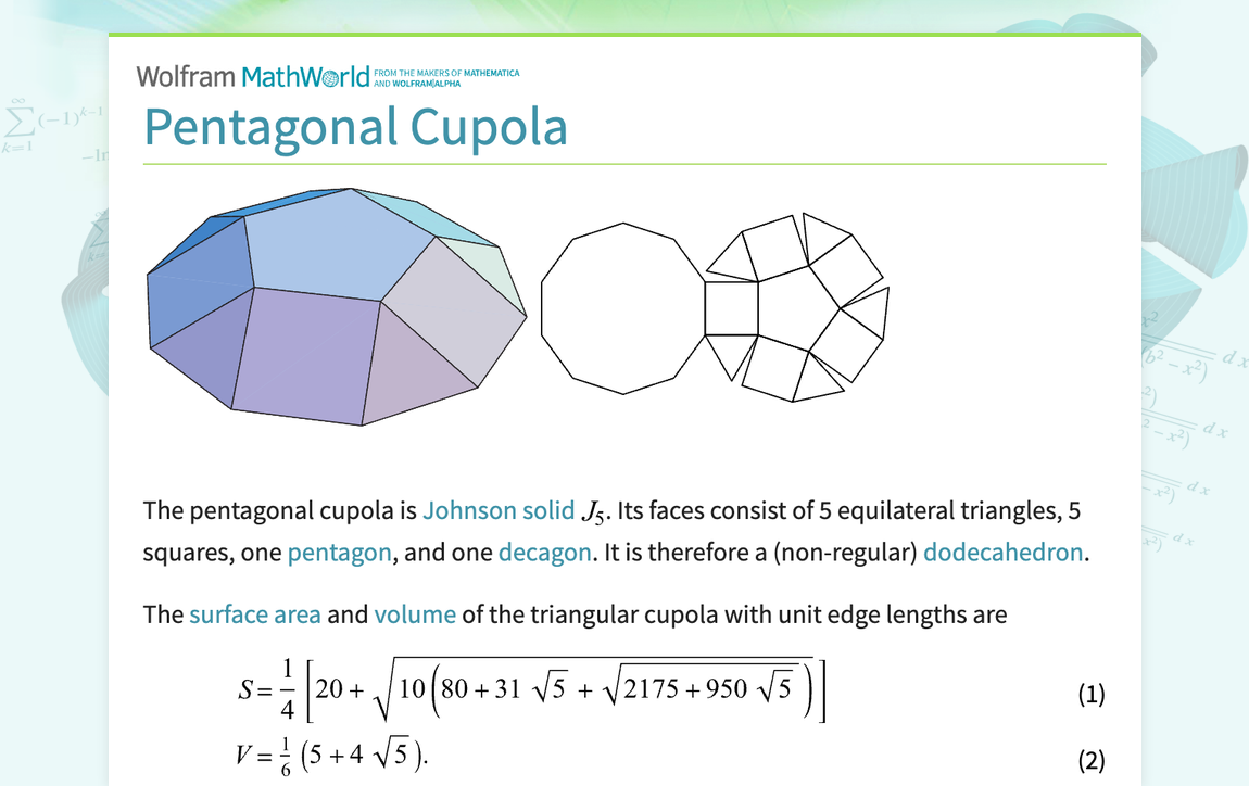 Pentagonal Cupola -- from Wolfram MathWorld