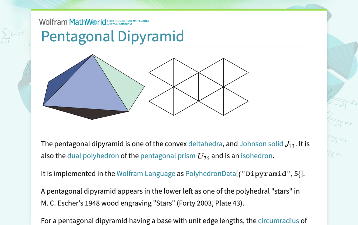 Pentagonal Dipyramid -- from Wolfram MathWorld