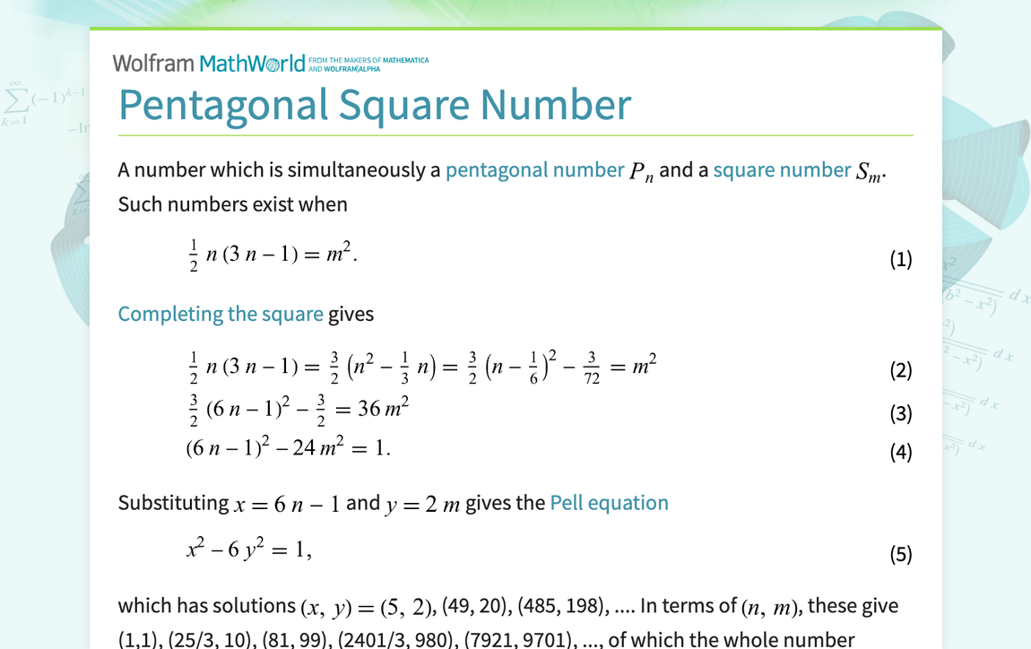 Pentagonal Square Number -- from Wolfram MathWorld
