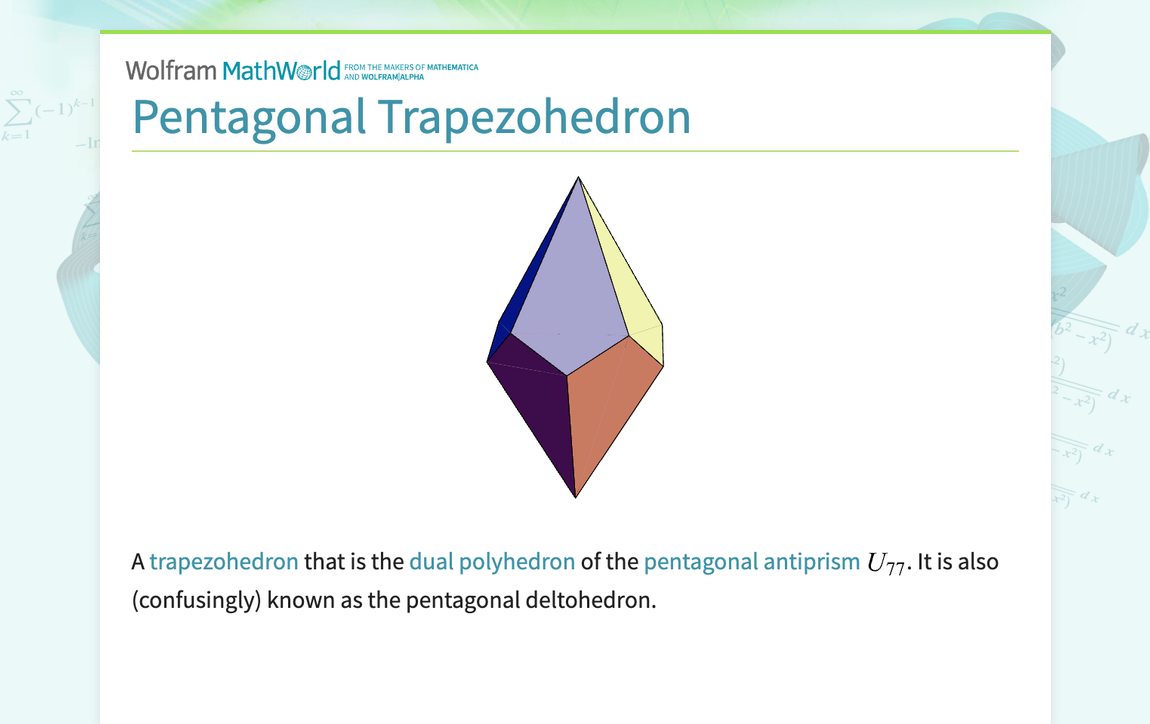 Pentagonal Trapezohedron -- from Wolfram MathWorld