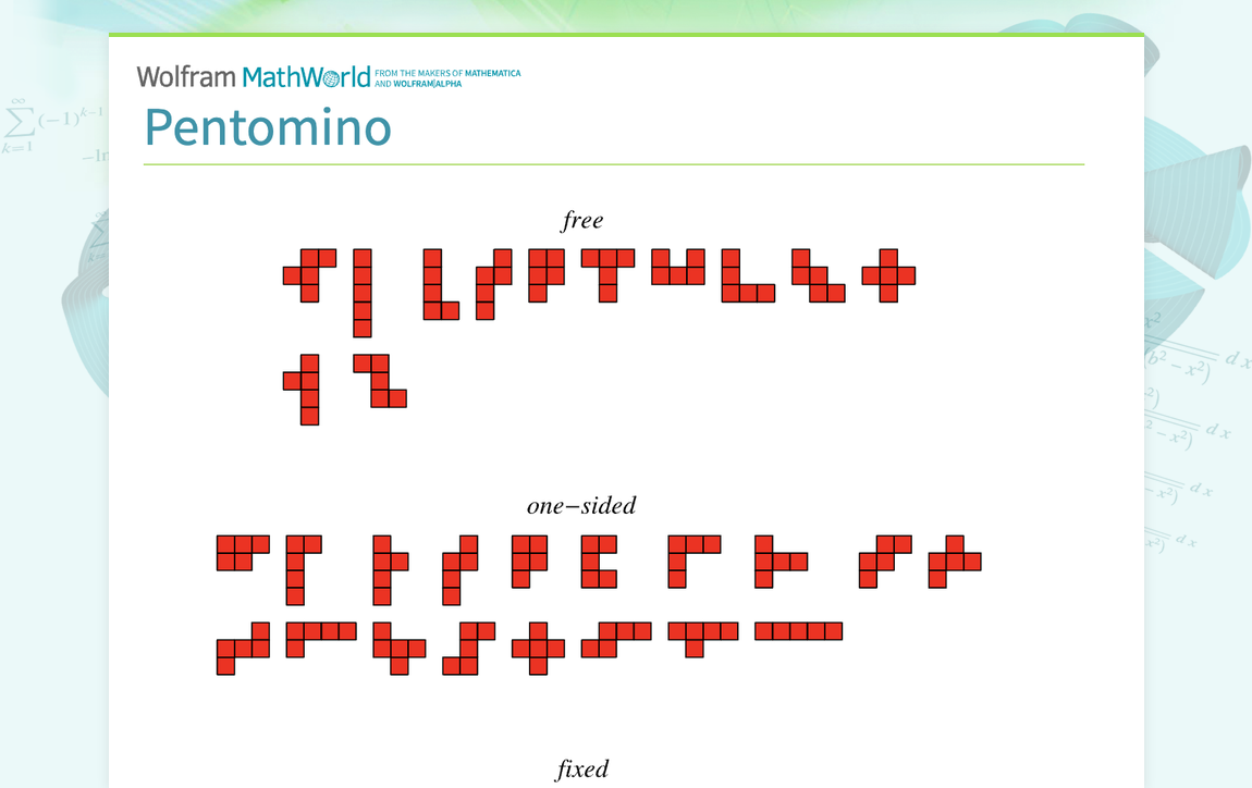 Pentomino -- from Wolfram MathWorld