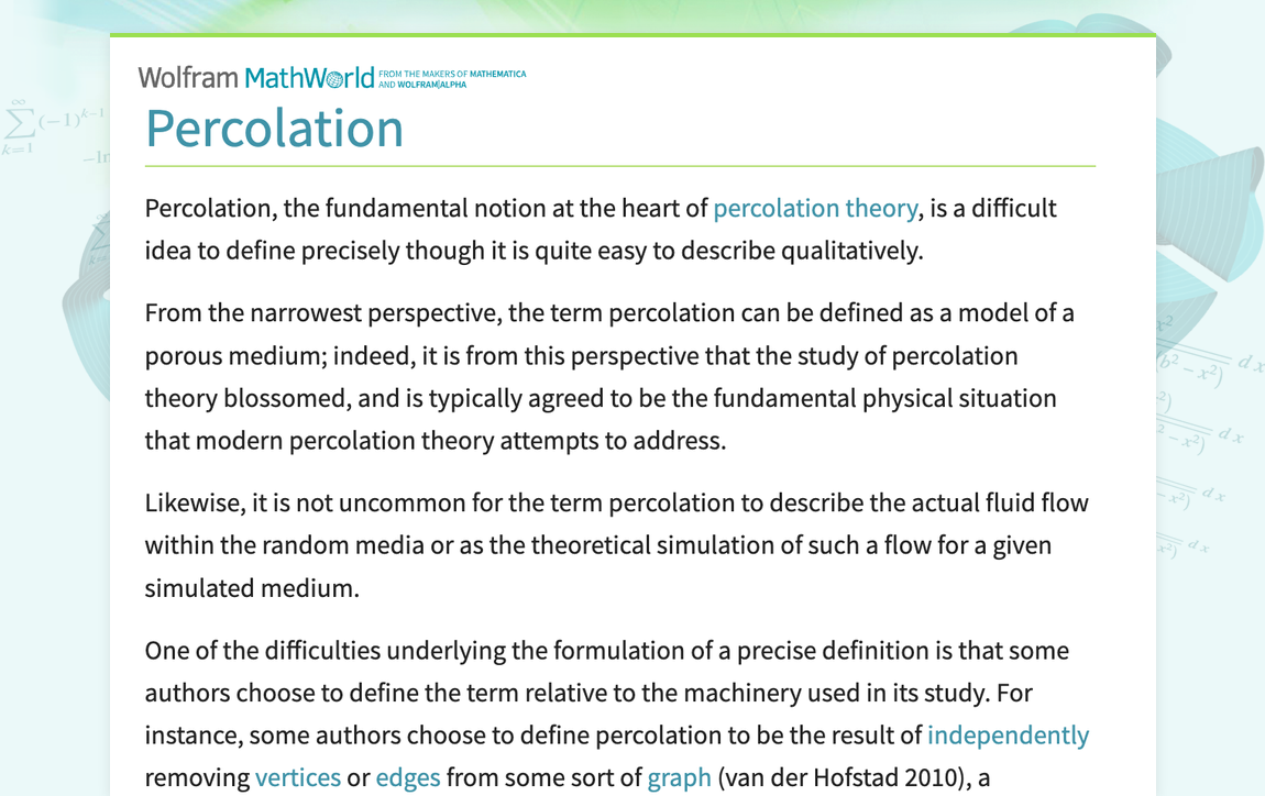 Percolation -- from Wolfram MathWorld
