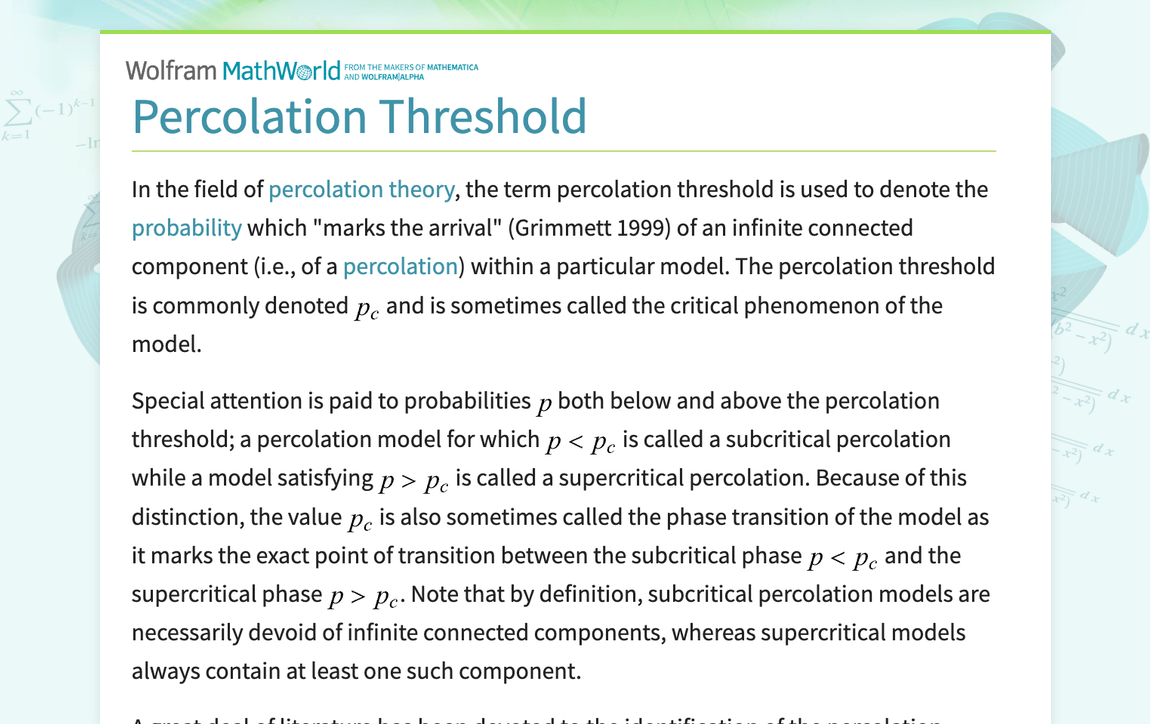 Percolation Threshold -- from Wolfram MathWorld