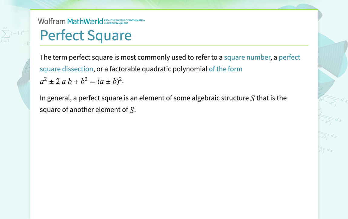 Perfect Square -- from Wolfram MathWorld