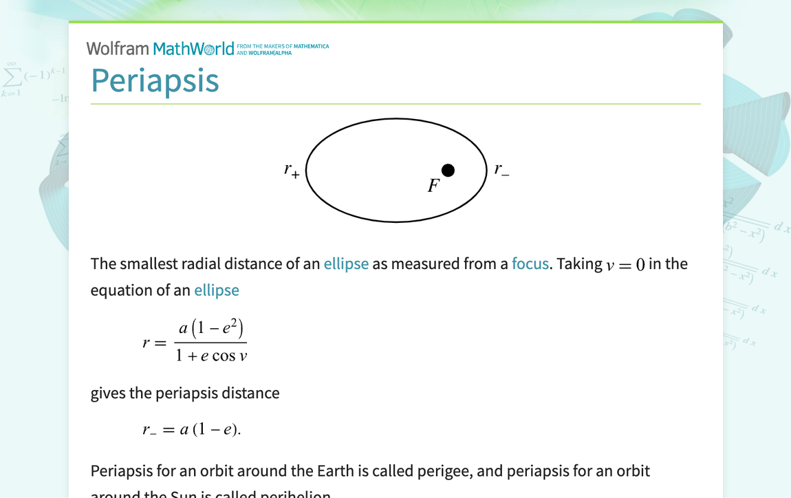 Periapsis -- from Wolfram MathWorld