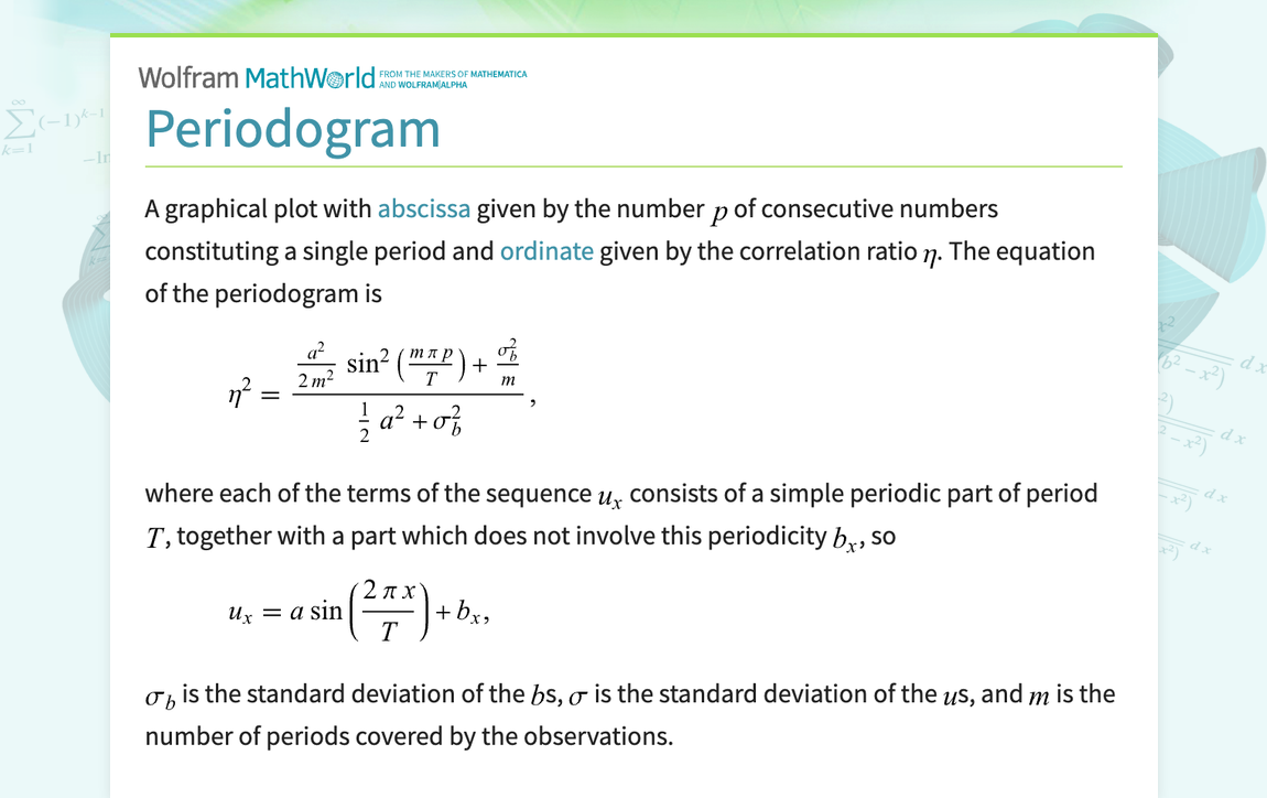 Periodogram -- from Wolfram MathWorld