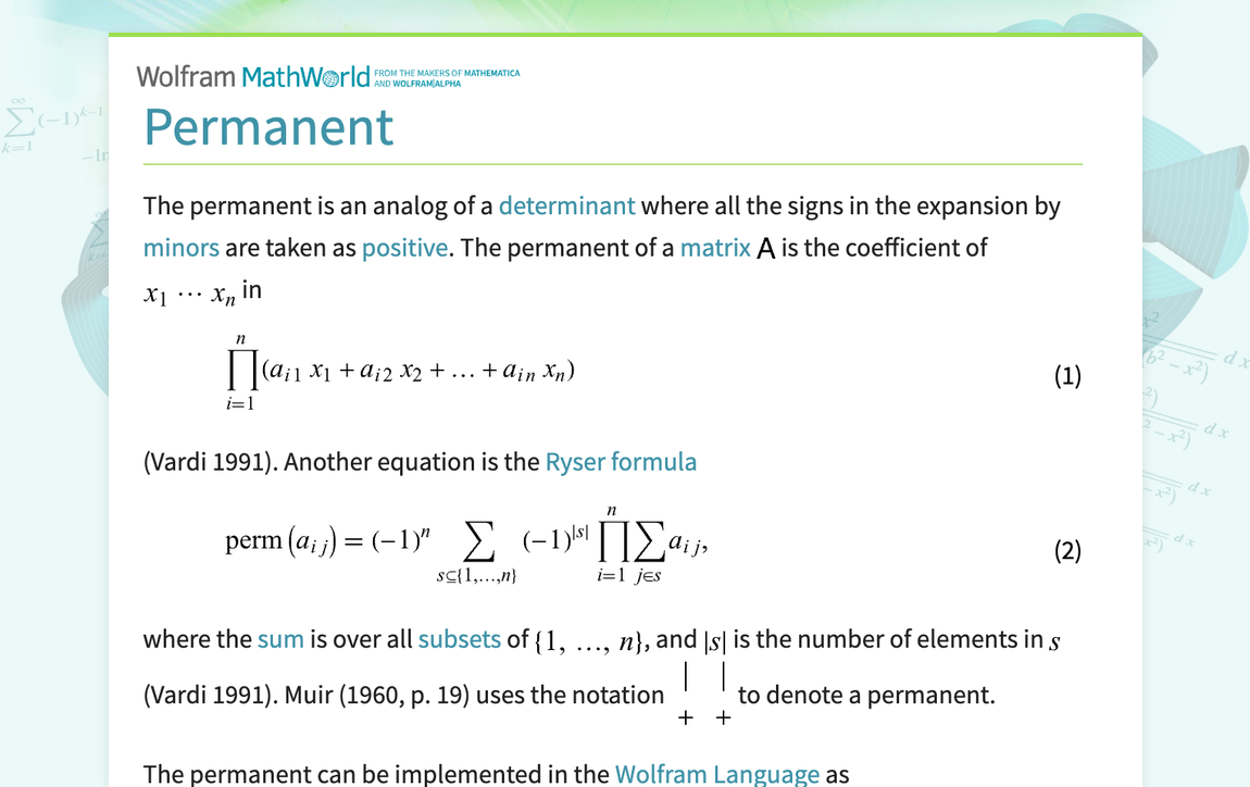 Permanent -- from Wolfram MathWorld