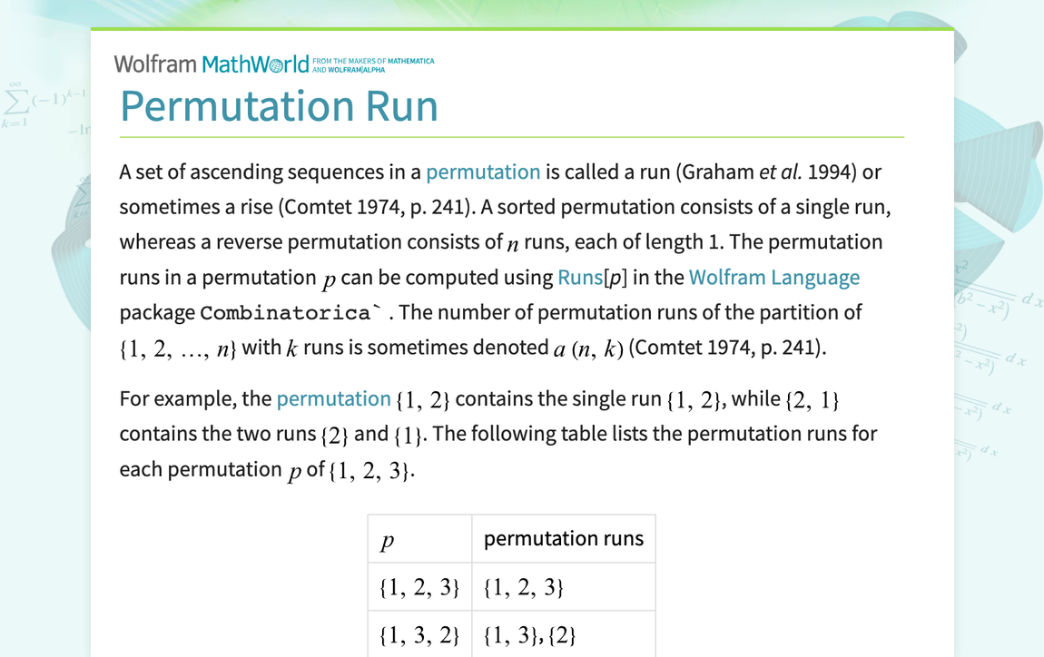 Permutation Run -- from Wolfram MathWorld