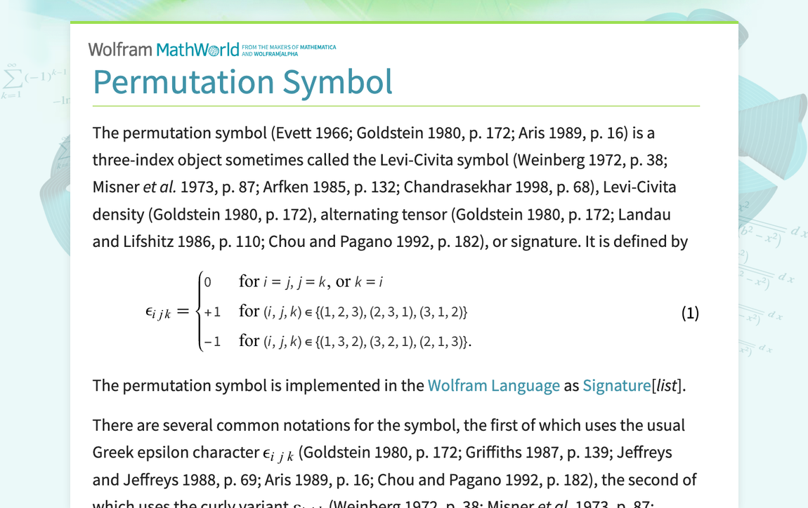 Permutation Symbol From Wolfram Mathworld