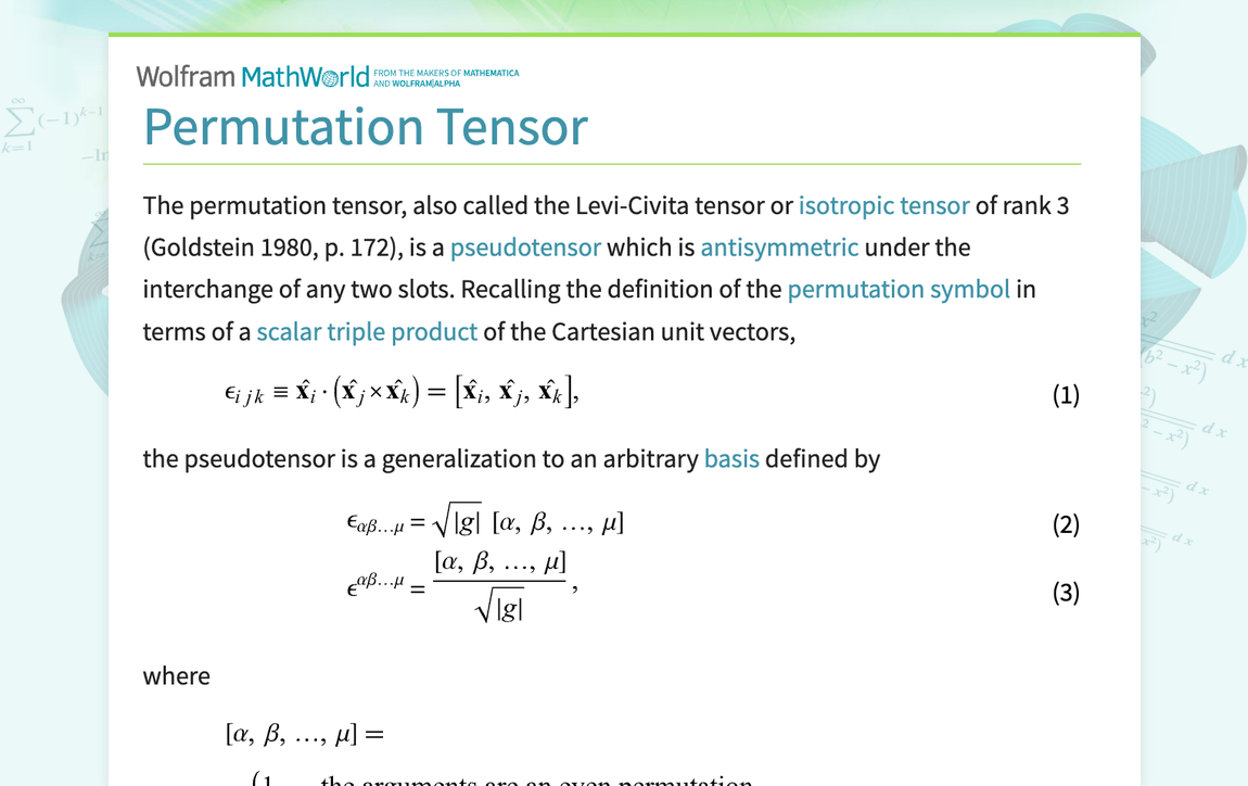 Permutation Tensor -- from Wolfram MathWorld
