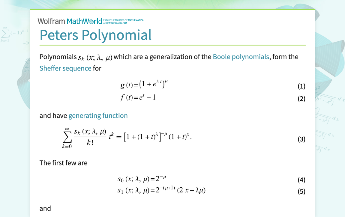 Peters Polynomial -- from Wolfram MathWorld