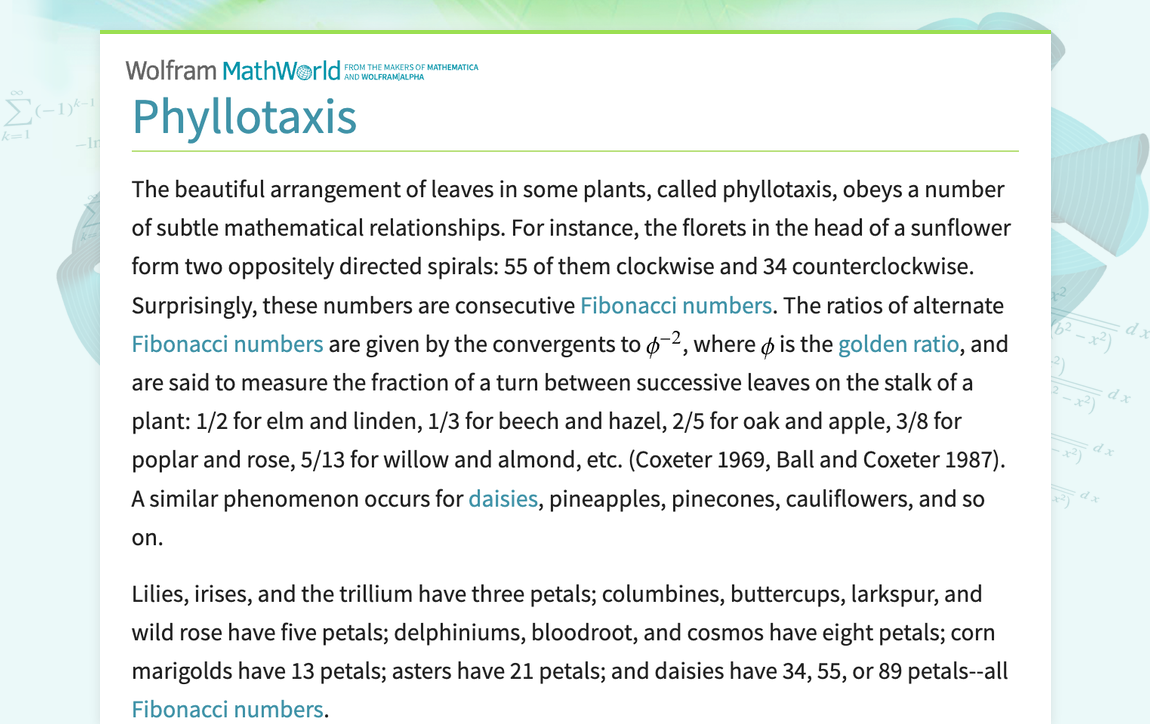 Phyllotaxis -- from Wolfram MathWorld