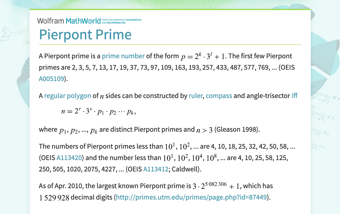 Pierpont Prime -- from Wolfram MathWorld