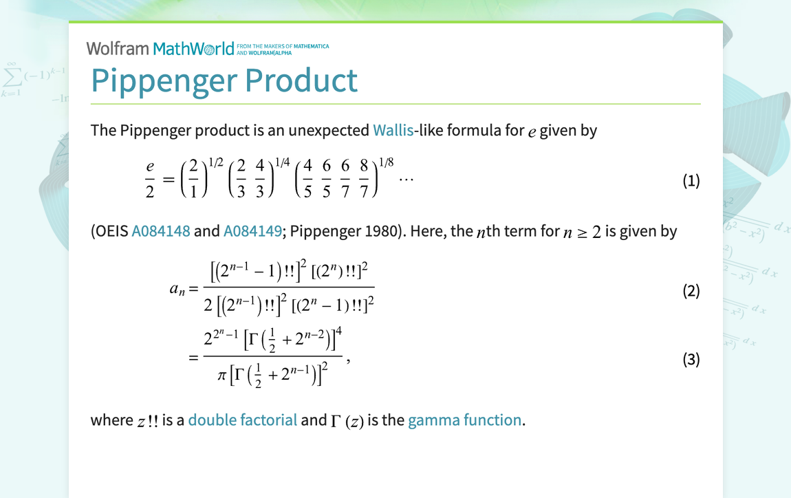 Pippenger Product -- from Wolfram MathWorld