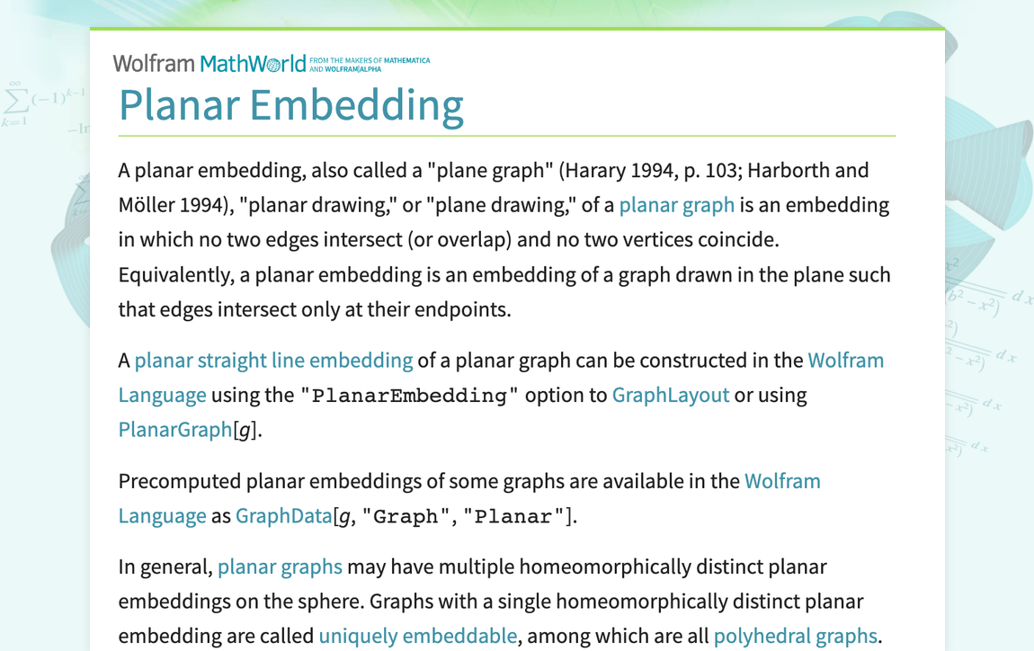 Planar Embedding -- from Wolfram MathWorld