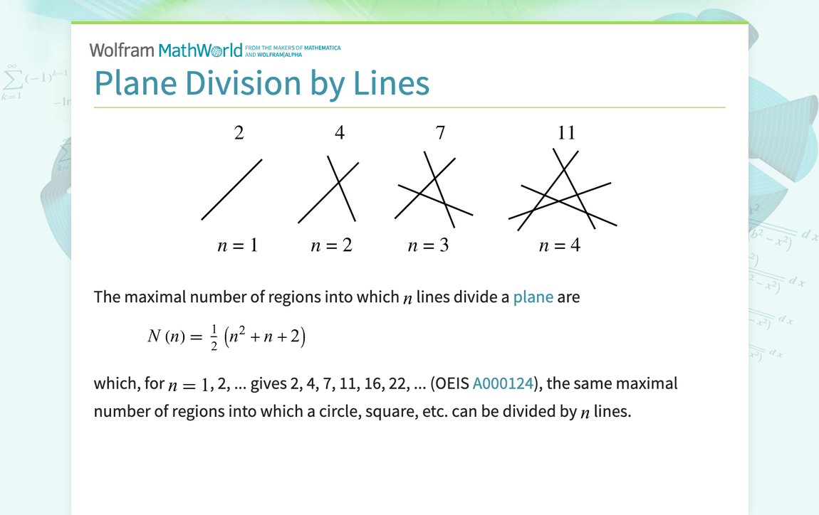 Plane Division by Lines -- from Wolfram MathWorld