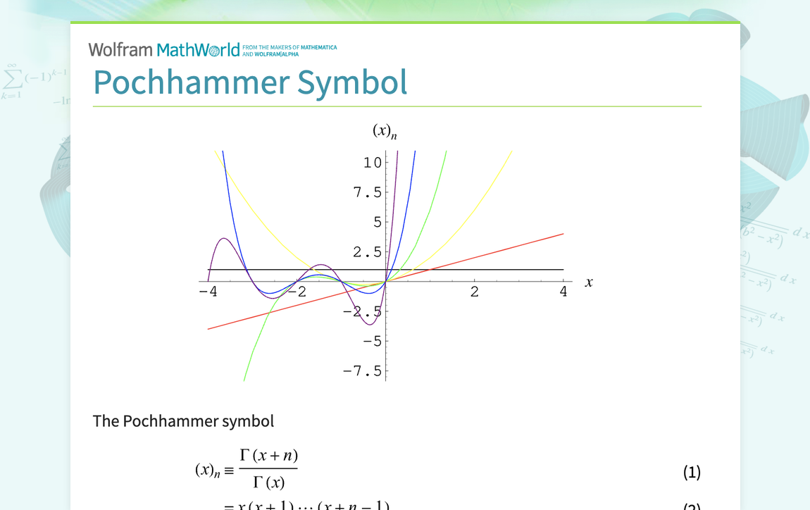 Pochhammer Symbol -- from Wolfram MathWorld