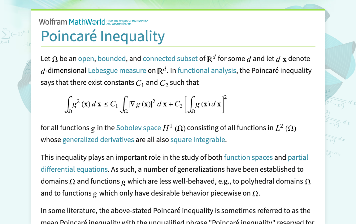 Poincaré Inequality -- from Wolfram MathWorld