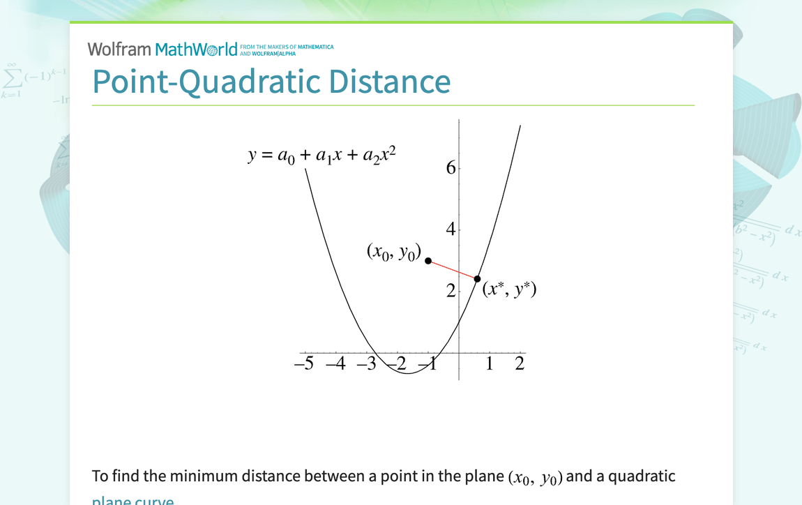 Point-Quadratic Distance -- from Wolfram MathWorld