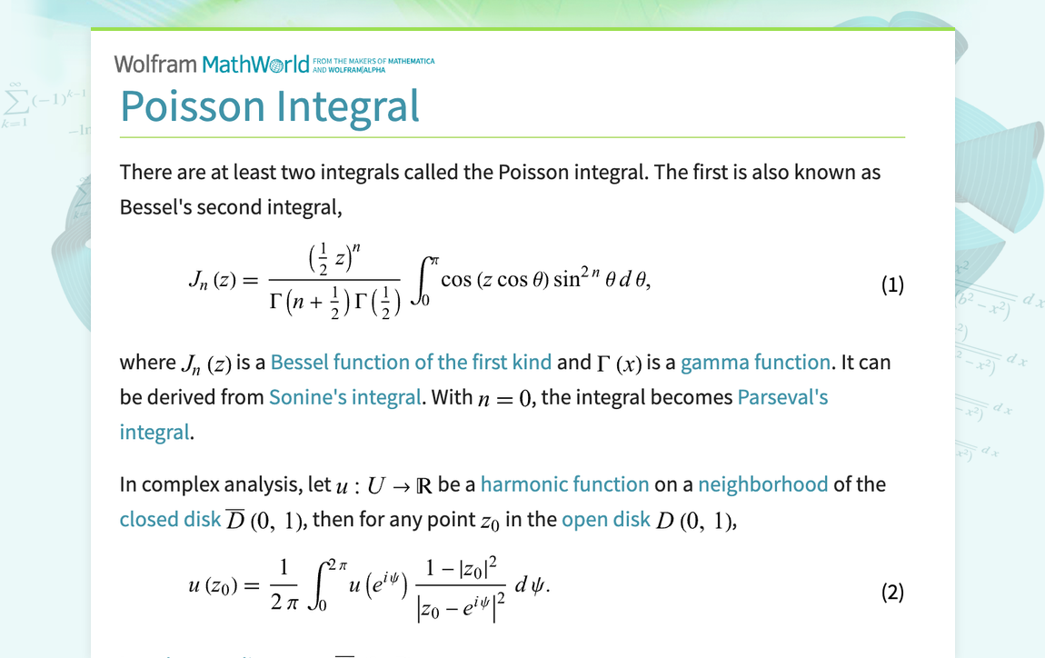 Poisson Integral From Wolfram Mathworld